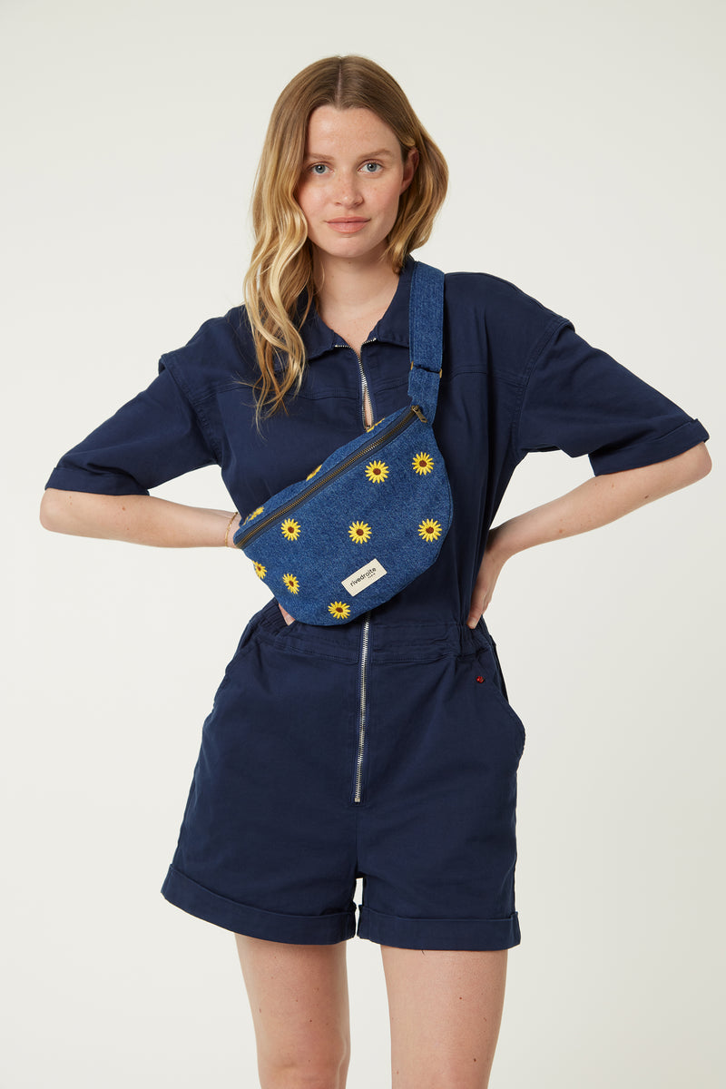 Custine the waist bag - Denim Yellow sunflower – Rivedroite Paris US