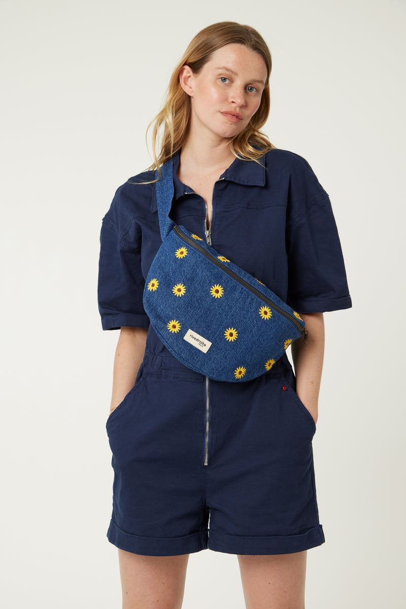 Custine XL the waist bag - Denim Yellow sunflower – Rivedroite Paris US
